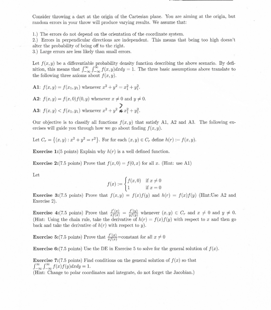 Solved Consider throwing a dart at the origin of the | Chegg.com