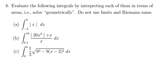 Solved 8. Evaluate the following integrals by interpreting | Chegg.com
