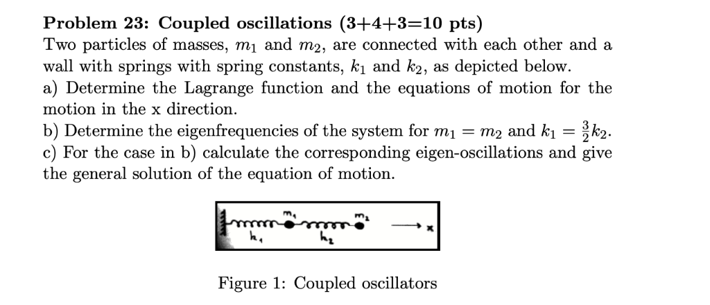 Solved Problem 23: Coupled oscillations (3+4+3-10 pts) Two | Chegg.com