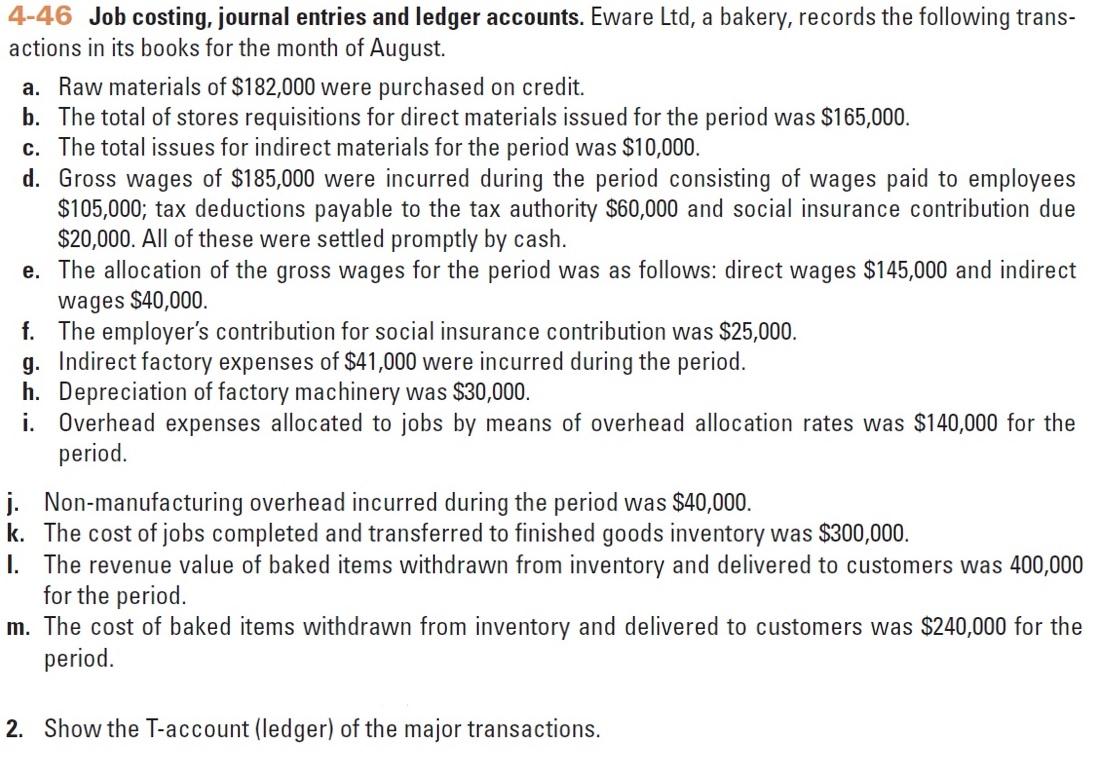 Solved 4-46 Job costing, journal entries and ledger | Chegg.com