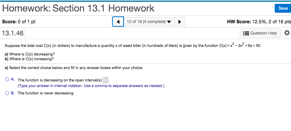 Solved Save Homework: Section 13.1 Homework Score: 0 of 1 pt | Chegg.com