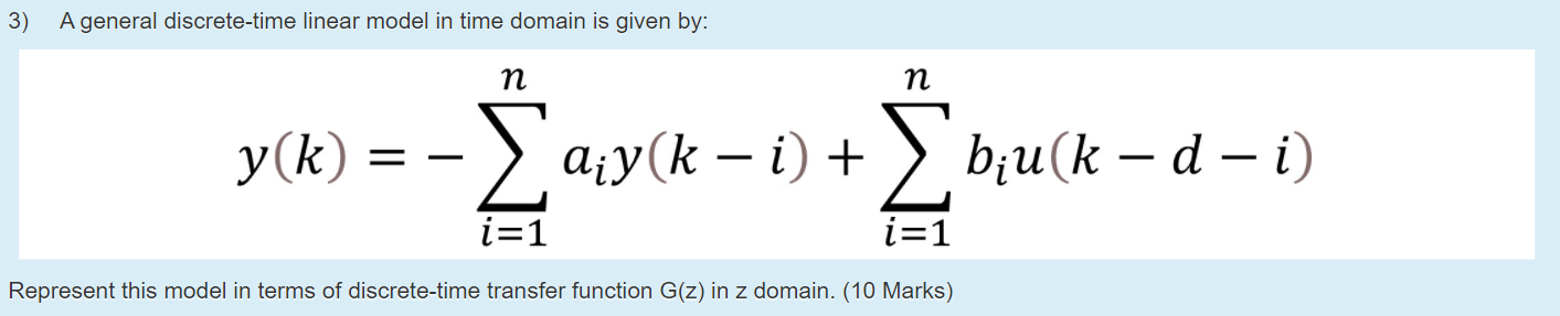Solved 3) A general discrete-time linear model in time | Chegg.com