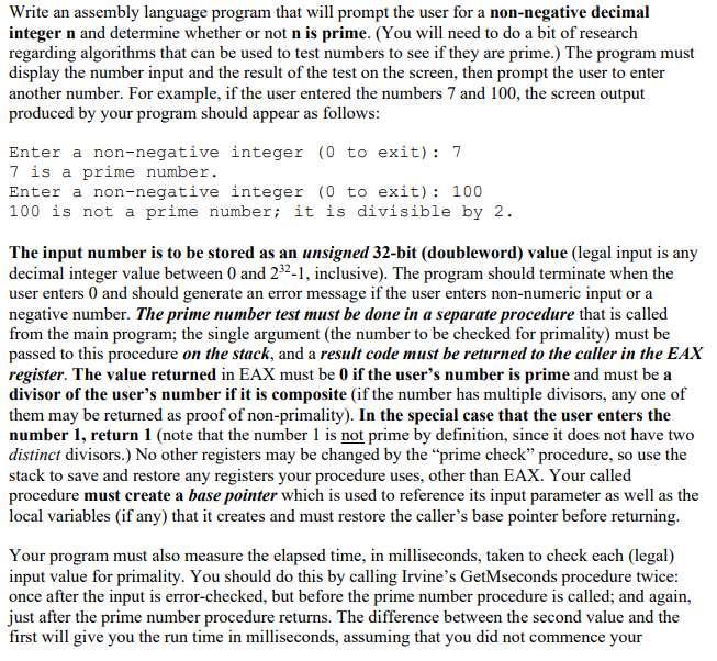 Solved Write an assembly language program that will prompt | Chegg.com