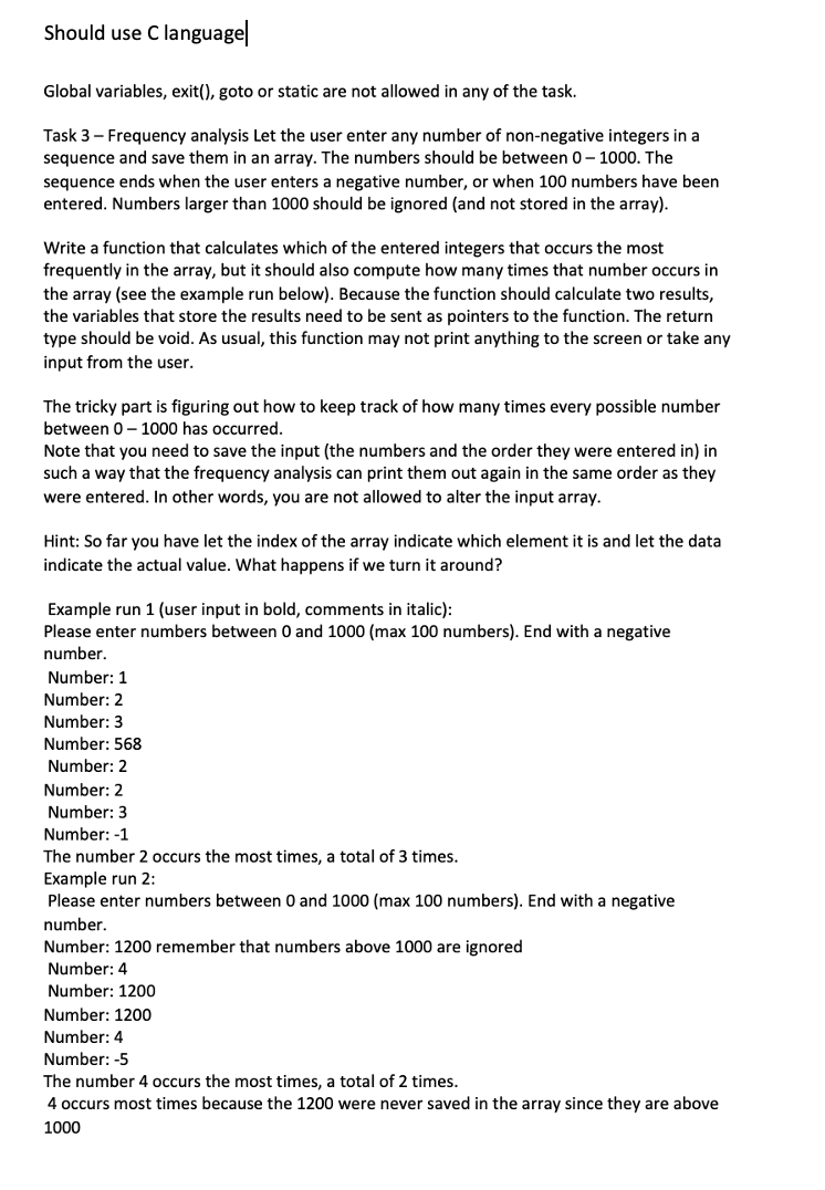Solved Should use C language Global variables, exit(), goto | Chegg.com