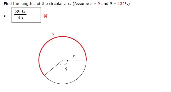 Solved Find the length s of the circular arc. (Assume r = 9 | Chegg.com