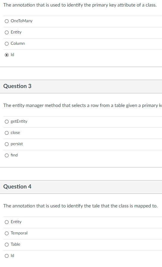 Solved The annotation that is used to identify the primary | Chegg.com