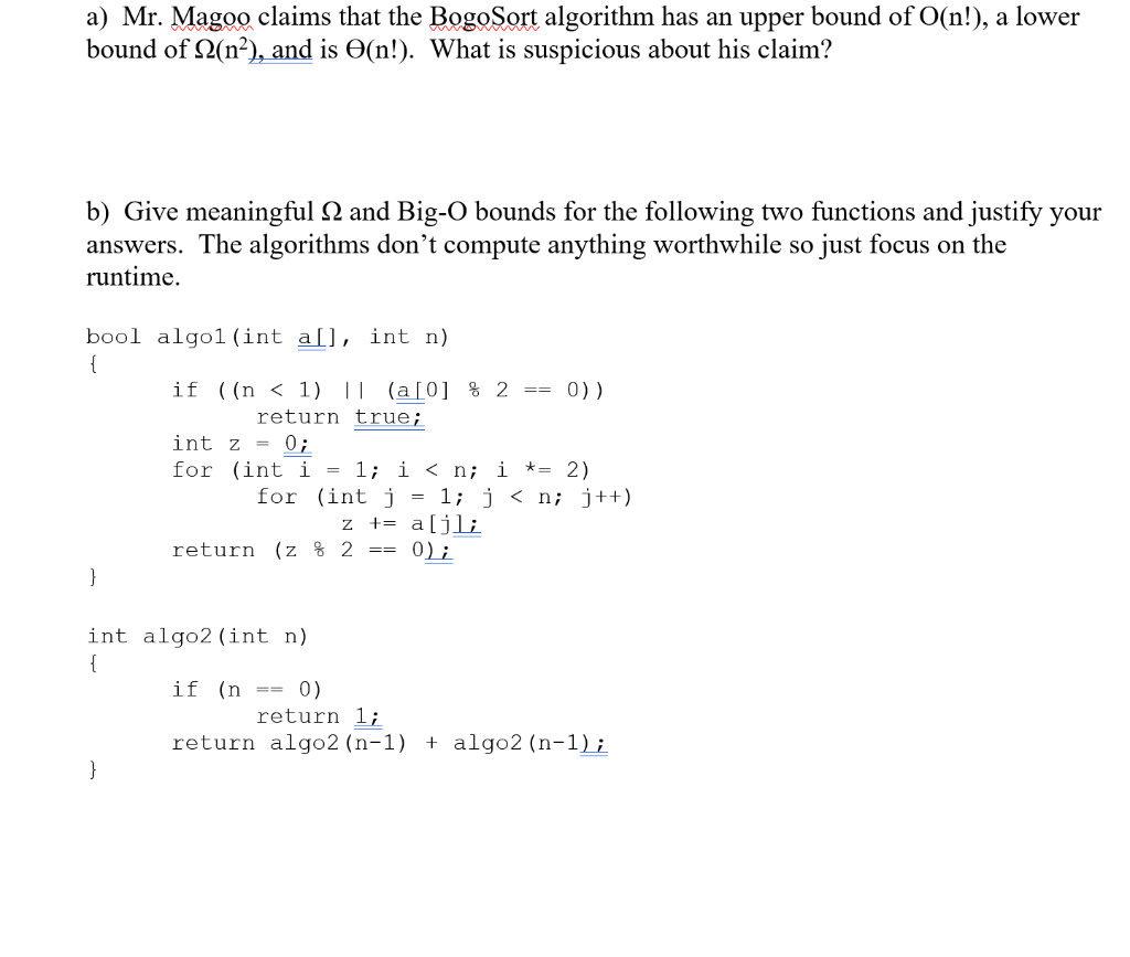 Solved a) Mr. Magoo claims that the BogoSort algorithm has | Chegg.com