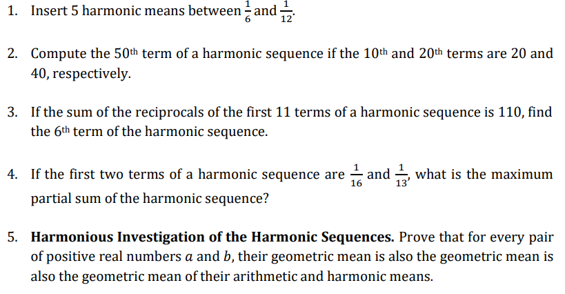 Solved 1. Insert 5 harmonic means between 61 and 121. 2. | Chegg.com