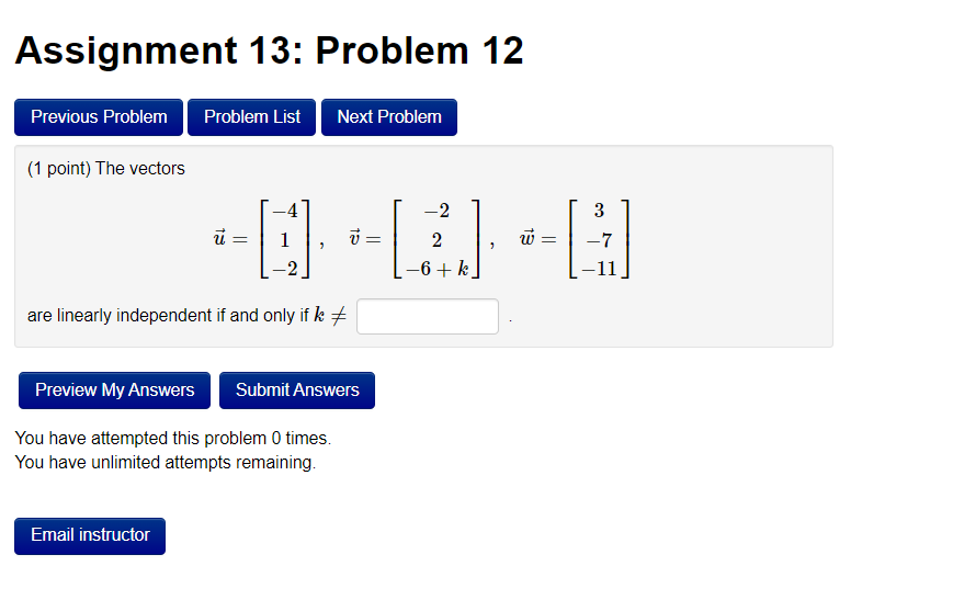 Solved Assignment 13: Problem 12 Previous Problem Problem | Chegg.com