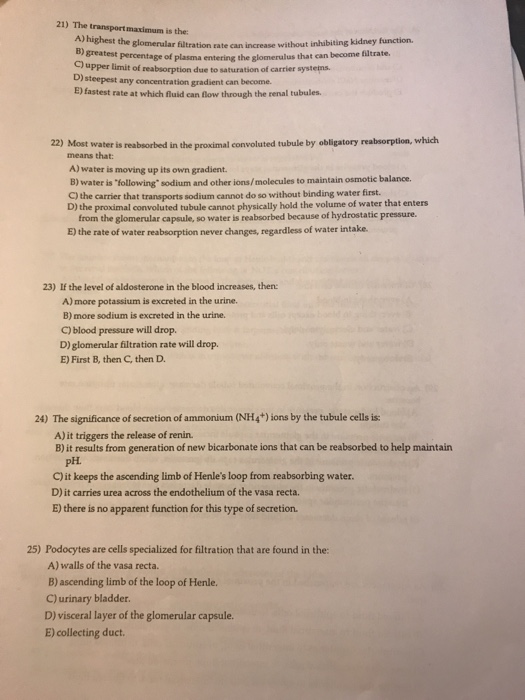 Solved 21) The transport maximum is the: A) highest the | Chegg.com