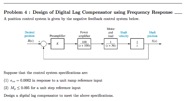 Problem 4 : Design of Digital Lag Compensator using | Chegg.com