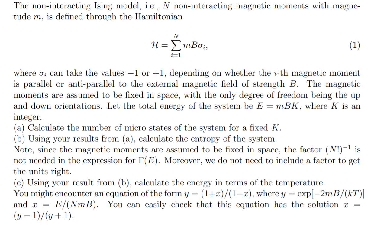 Solved The non-interacting Ising model, i.e., N | Chegg.com