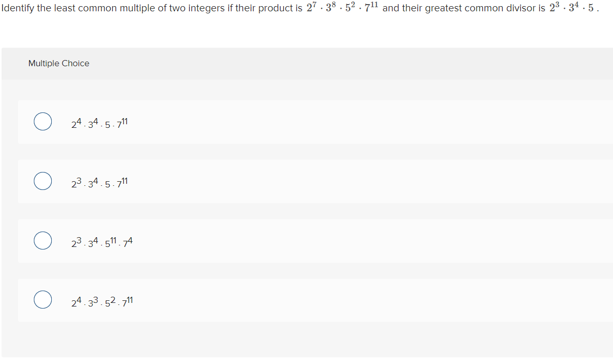 Solved Identify the least common multiple of two integers if | Chegg.com
