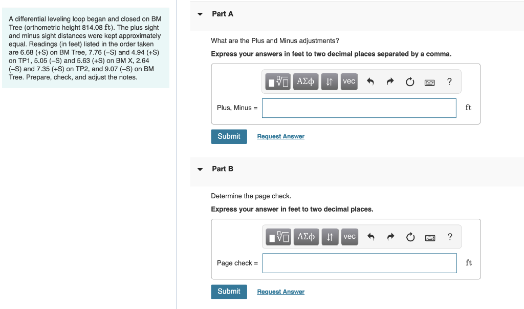 Solved A differential leveling loop began and closed on BM | Chegg.com