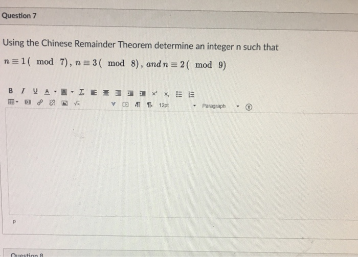 Solved Question 7 Using the Chinese Remainder Theorem | Chegg.com