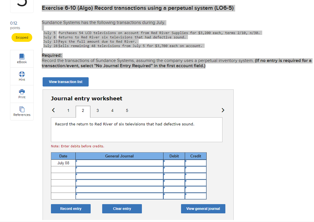 Solved UT Exercise 6-10 (Algo) Record transactions using a | Chegg.com