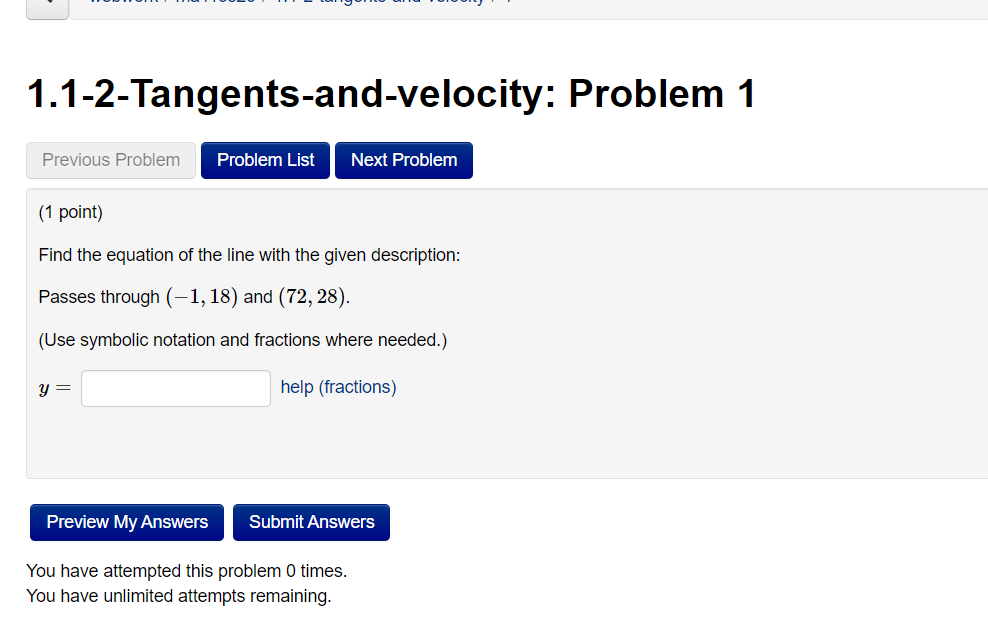 Solved 1.1-2-Tangents-and-velocity: Problem 1 (1 point) Find | Chegg.com