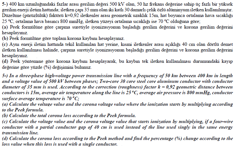 5-) 400 km uzunluğundaki fazlar arası gerilim değeri | Chegg.com