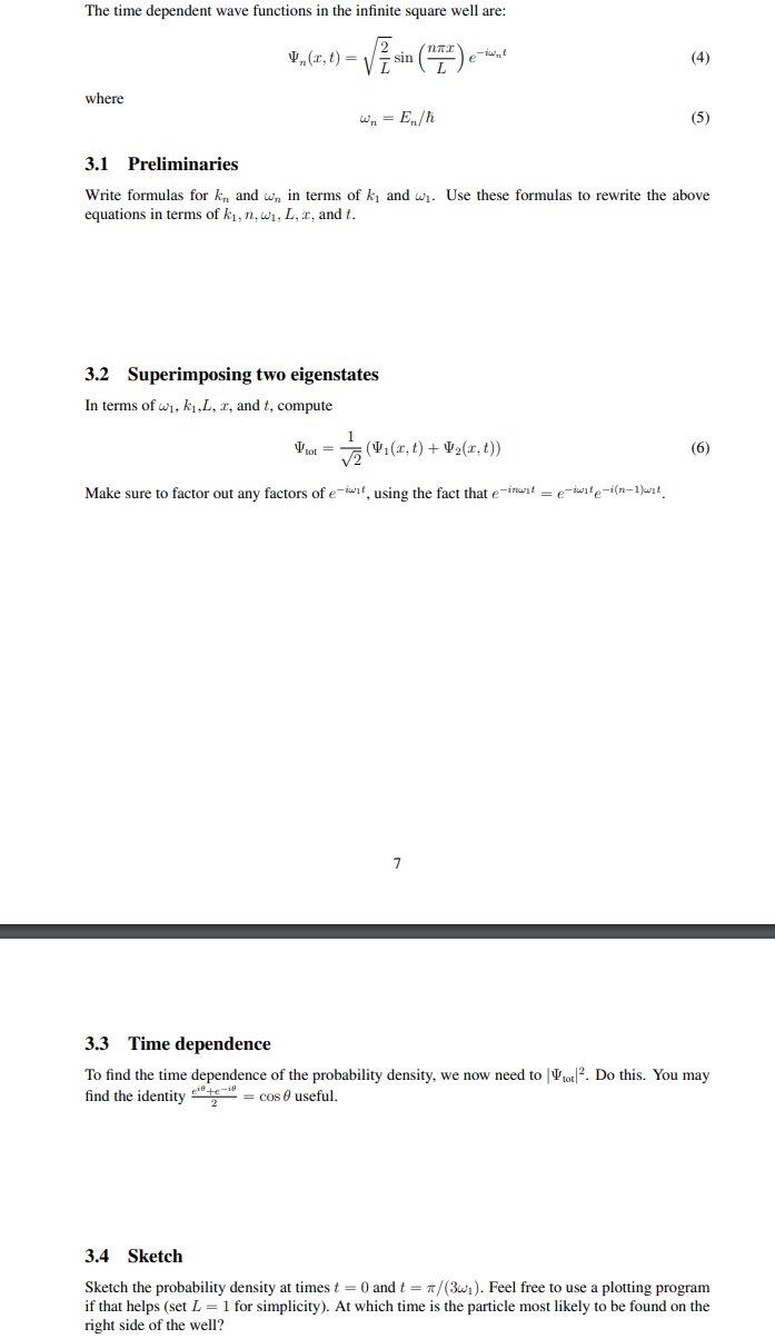 Solved The time dependent wave functions in the infinite | Chegg.com