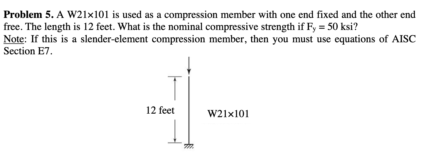 Solved Problem 5. A W21 ×101 is used as a compression member | Chegg.com