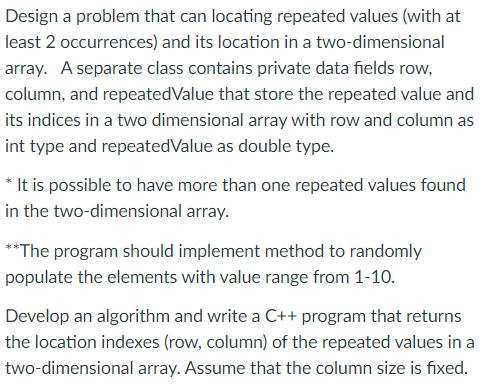 Solved Design a problem that can locating repeated values | Chegg.com