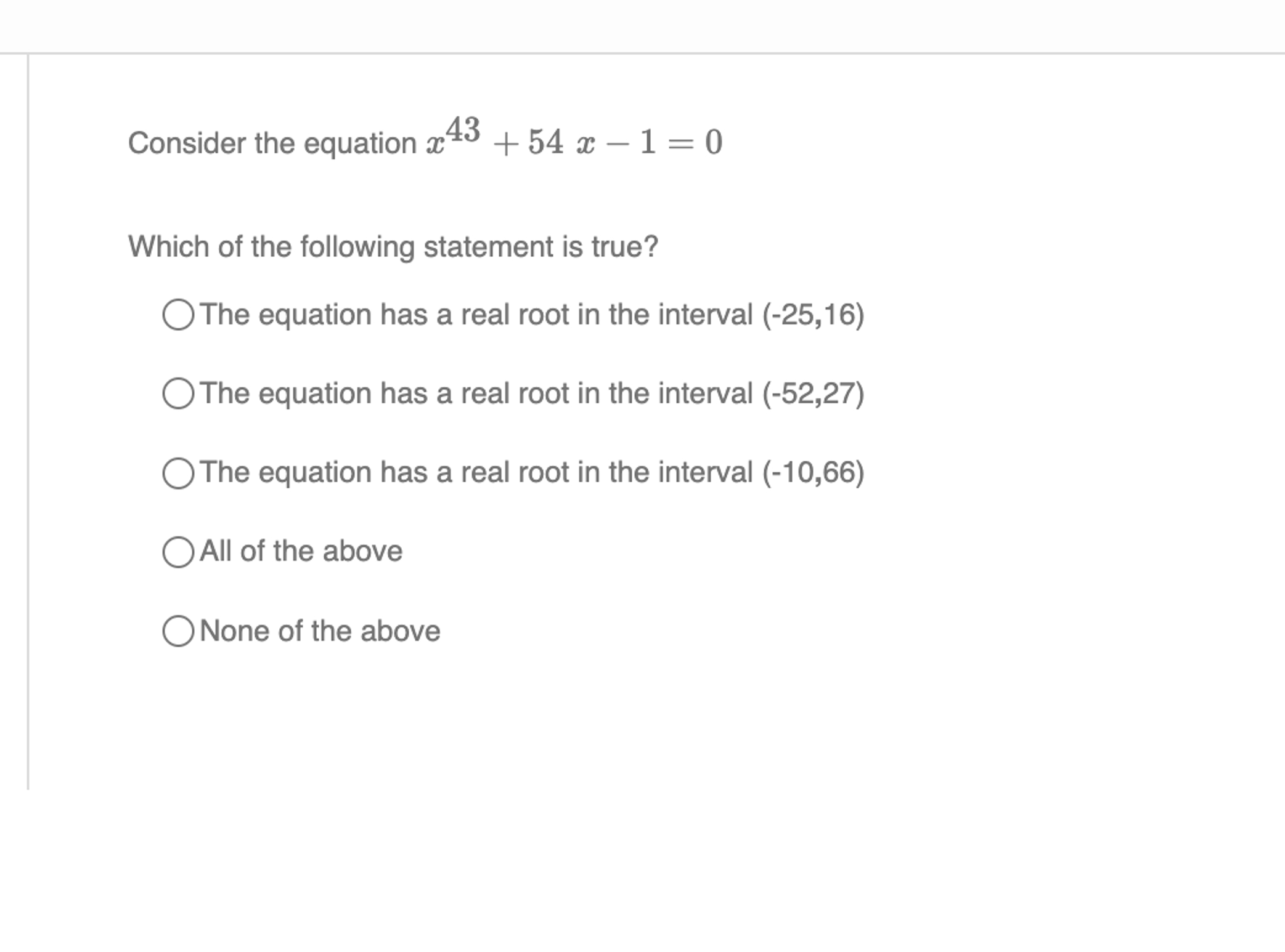 Solved Consider the equation x43+54x-1=0Which of ﻿the | Chegg.com
