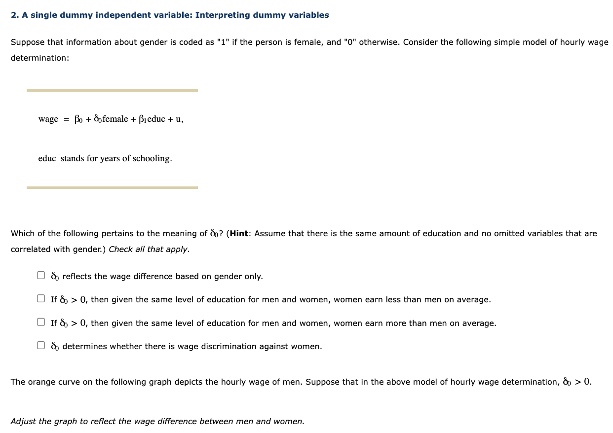Solved 2. A single dummy independent variable: Interpreting | Chegg.com