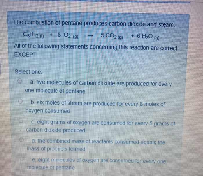 Solved The combustion of pentane produces carbon dioxide and | Chegg.com