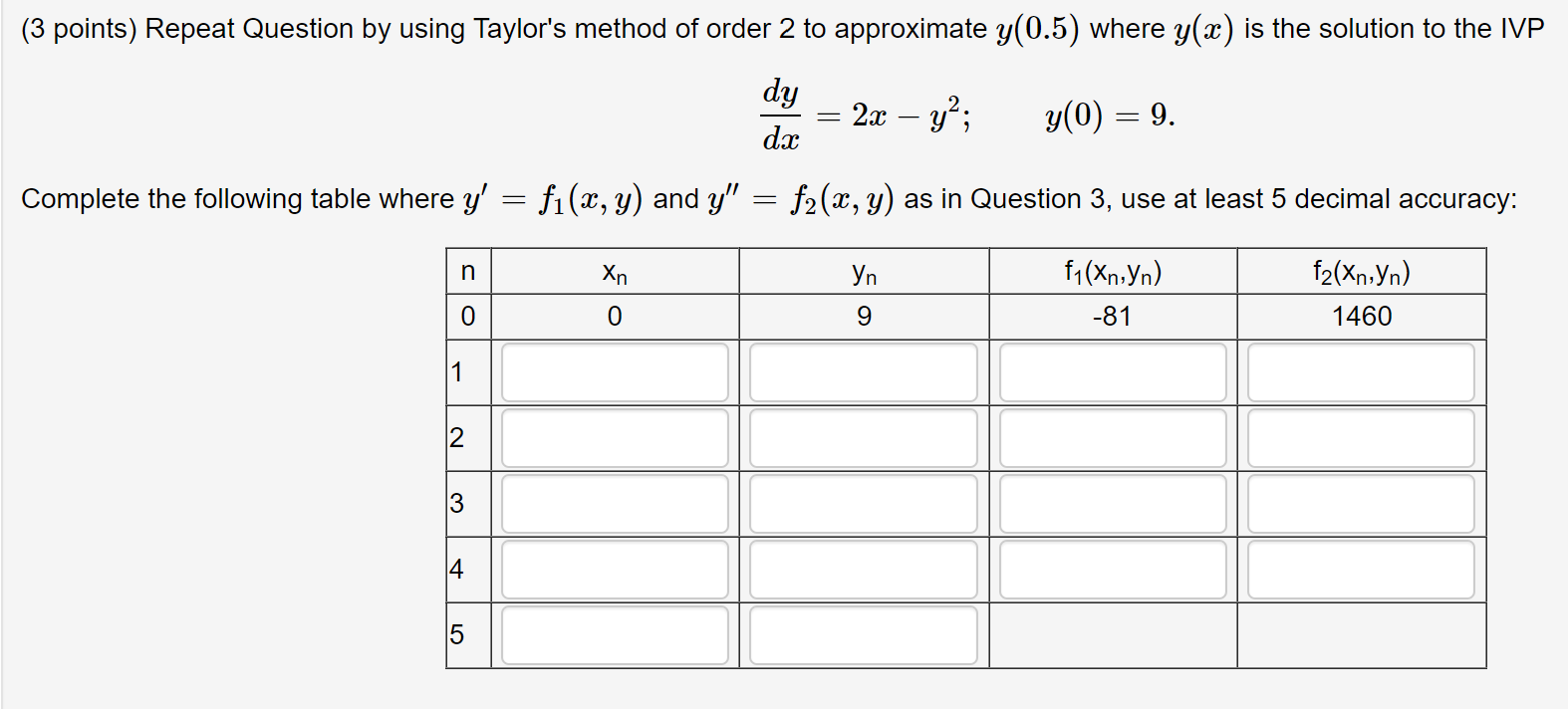 Solved dxdy=2x−y2;y(0)=9 y′=f1(x,y) and y′′=f2(x,y) as in | Chegg.com