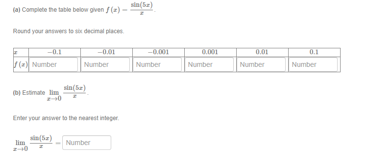 Solved sin(52) (a) Complete the table below given f (2) | Chegg.com