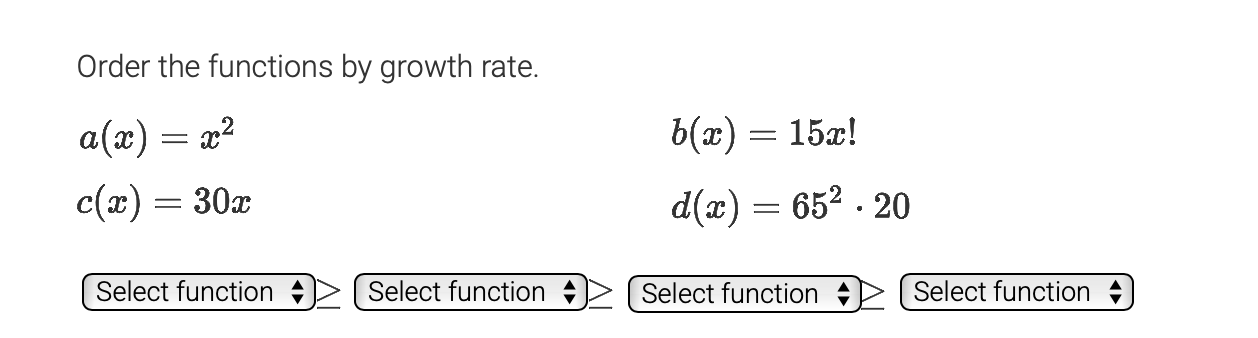 Solved Order the functions by growth | Chegg.com