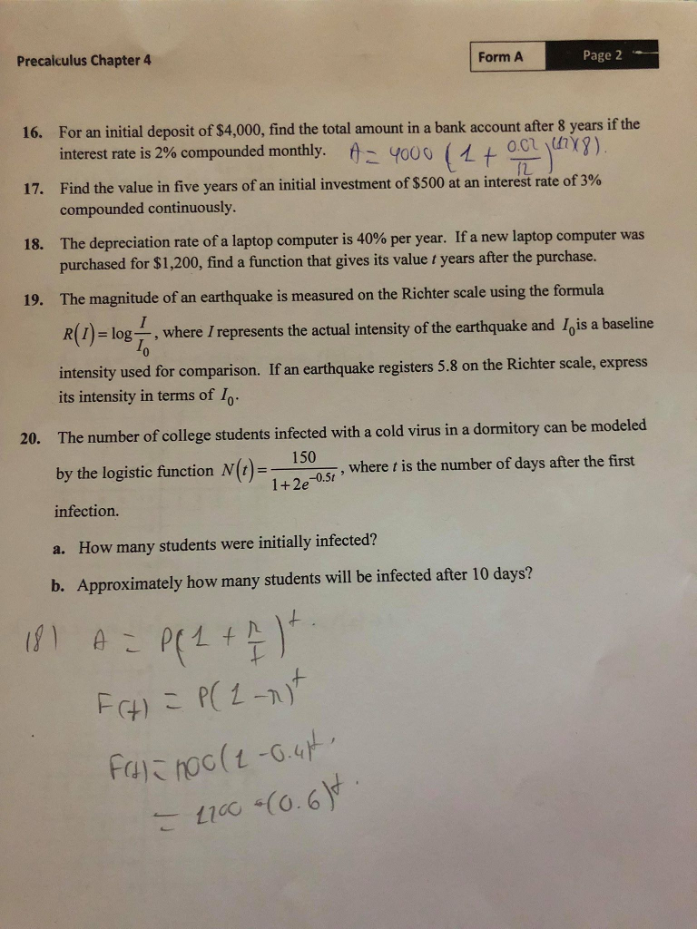 Solved Precalculus -Chapter 4-PRACTICE Form A Section Date | Chegg.com
