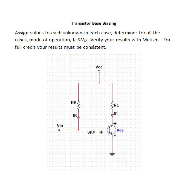 Solved Transistor Base Biasing Assign values to each unknown | Chegg.com