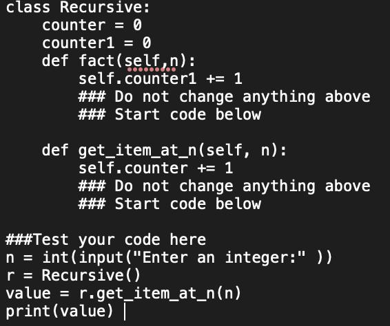 Solved class Recursive: counter = 0 counter1 = 0 def | Chegg.com