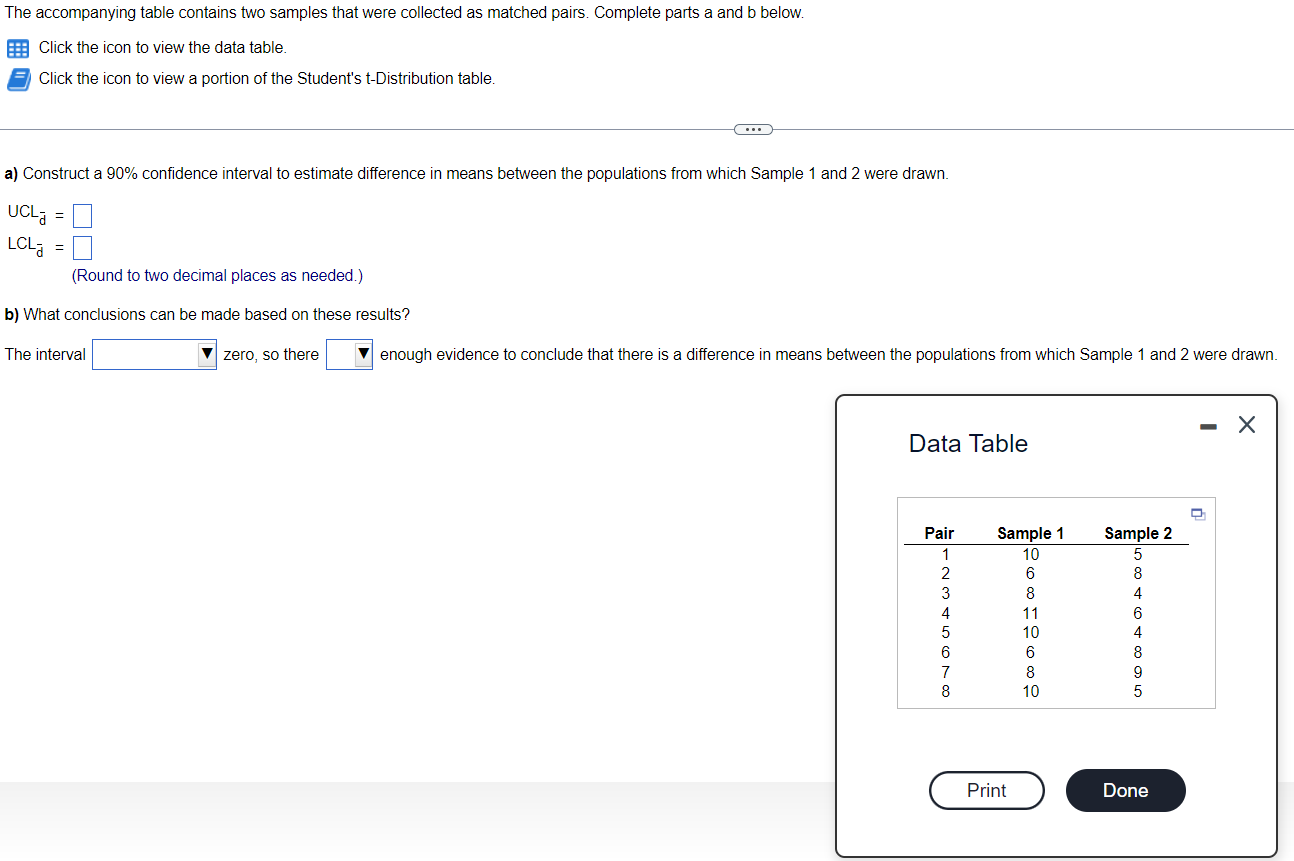 Solved The accompanying table contains two samples that were | Chegg.com