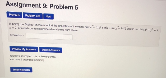 Solved Assignment 9: Problem 5 Previous Problem List Next (1 | Chegg.com
