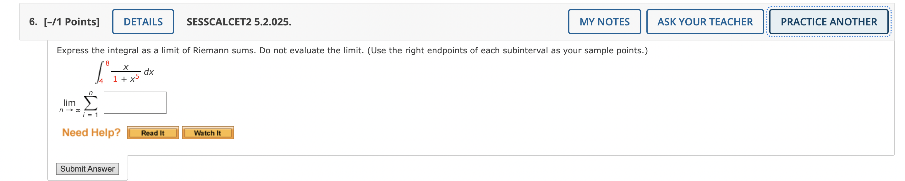 Solved 1 Points] SESSCALCET2 5.2.025. Express the integral | Chegg.com