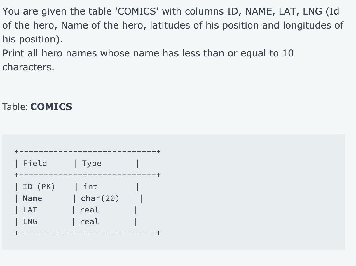 Solved You are given the table 'COMICS' with columns ID, | Chegg.com