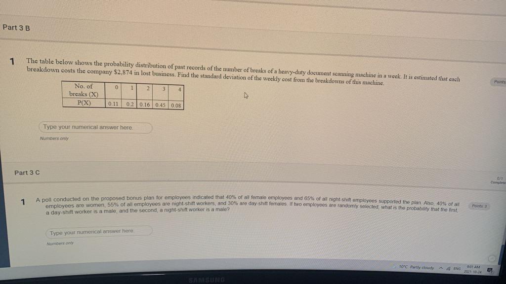 Solved Part 3 B 1 The table below shows the probability | Chegg.com