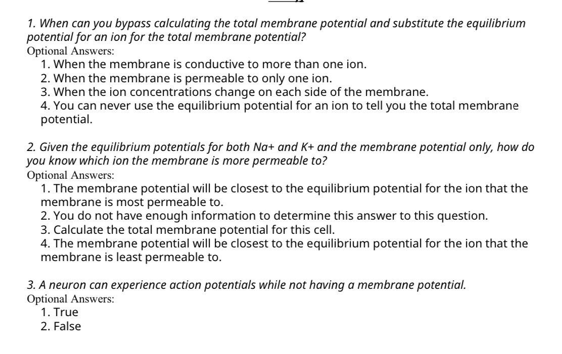 Solved When can you bypass calculating the total membrane | Chegg.com