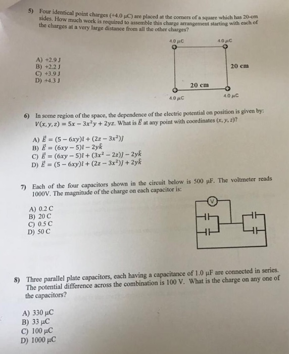 Solved 5) Four identical point charges (+4.0 uC) are placed | Chegg.com
