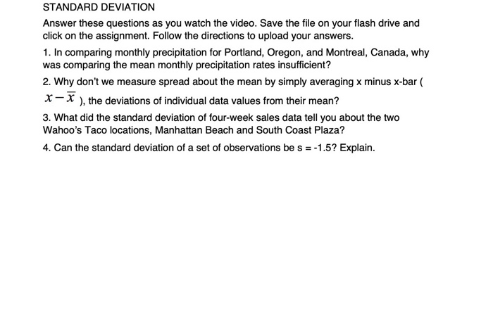 STANDARD DEVIATION Answer these questions as you | Chegg.com
