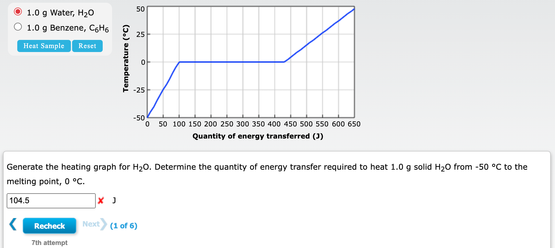 Solved 50 1.0 g Water, H2O 1.0 g Benzene, CoHo 25 Heat | Chegg.com