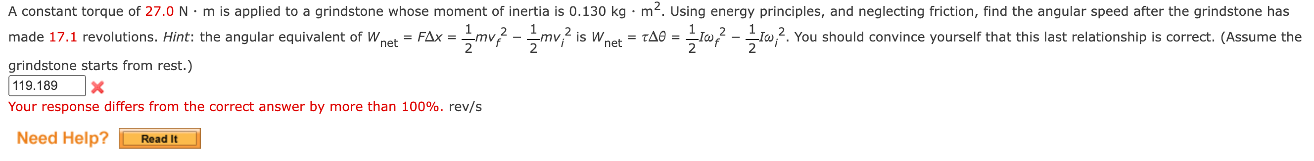 Solved arindstone starts from rest.) 6 Your response differs | Chegg.com