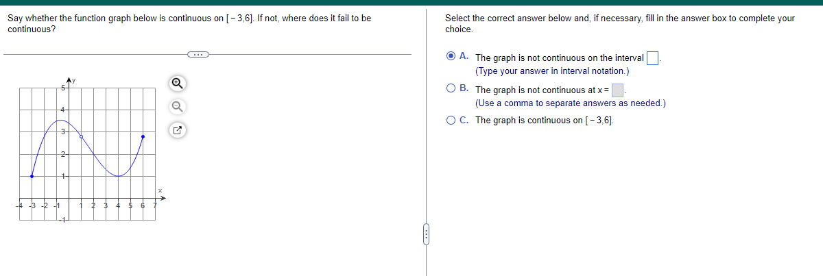 Solved Say whether the function graph below is continuous on | Chegg.com