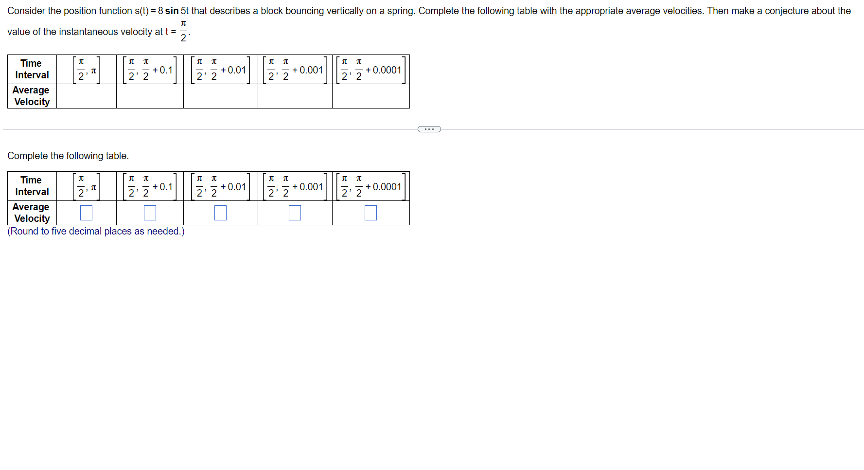 Solved value of the instantaneous velocity at t=2π. Complete | Chegg.com