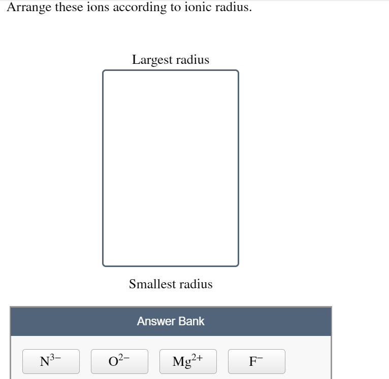 Solved Arrange these ions according to ionic radius. Largest | Chegg.com