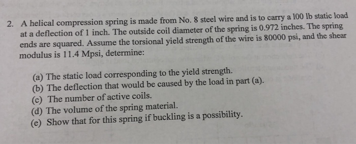Solved 2. A helical compression spring is made from No. 8 | Chegg.com