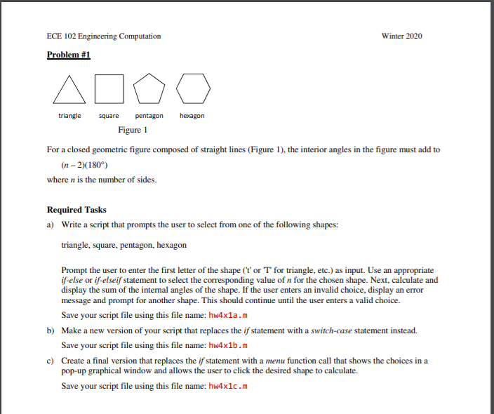 Solved Winter 2020 ECE 102 Engineering Computation Problem | Chegg.com