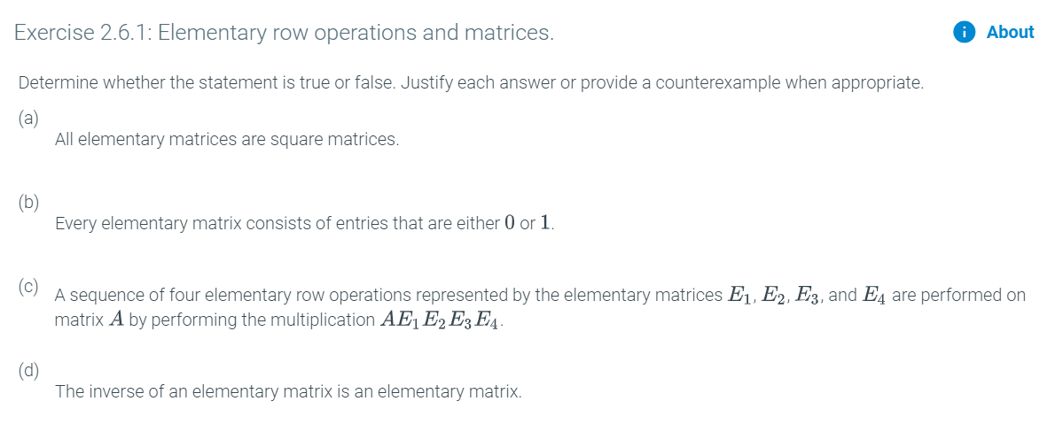 Solved Exercise 2.6.1: Elementary row operations and | Chegg.com